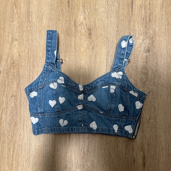 Pomelo | Tops | Denim Heart Shaped Crop Top | Poshmark